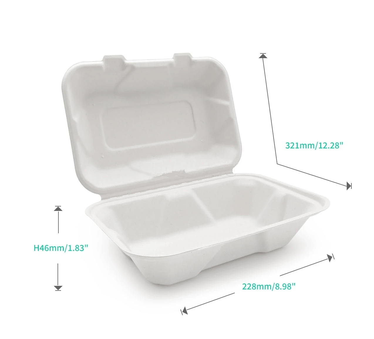 Sugarcane Clamshell 9x6x3 Inch Food Container 850ml